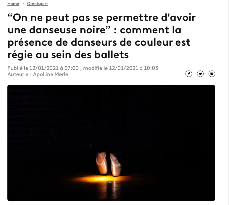 Interview pour France Tv Sport : le racisme dans la danse classique ...